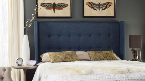 Damon Denim Blue Winged Headboard Headboards - Furniture by Safavieh