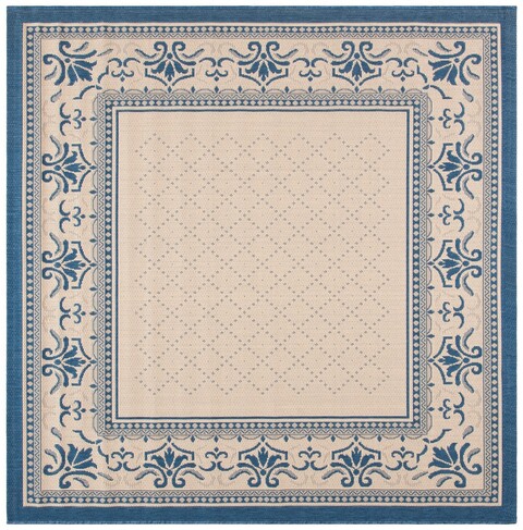 Blue Flower Border Rug | Indoor-Outdoor Rugs - Safavieh