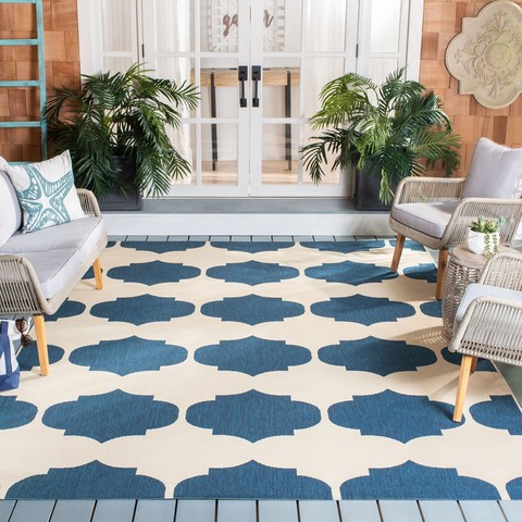 Tile Design Outdoor Rug | Blue & Beige Carpet - Safavieh