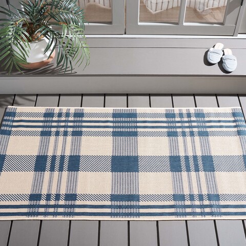 Blue Plaid Outdoor Area Rug - Safavieh.com