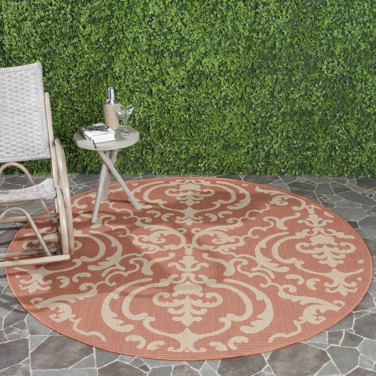 Natural Colored Damask Medallion Outdoor Rug - Safavieh