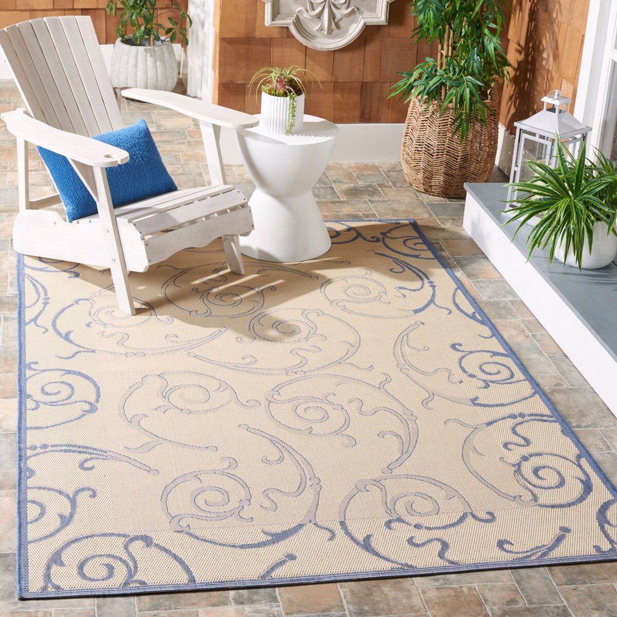 Blue Vine Scroll Area Rug | Safavieh Indoor-Outdoor Rugs