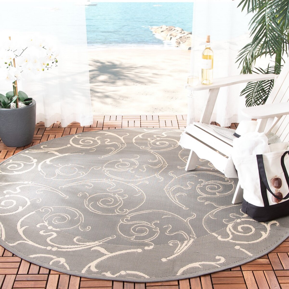 Grey Vine Scroll Area Rug | Safavieh Indoor Outdoor Rugs