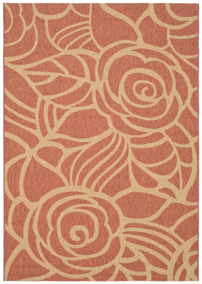 Red Rose-Patterned Outdoor Rug | Courtyard Collection - Safavieh