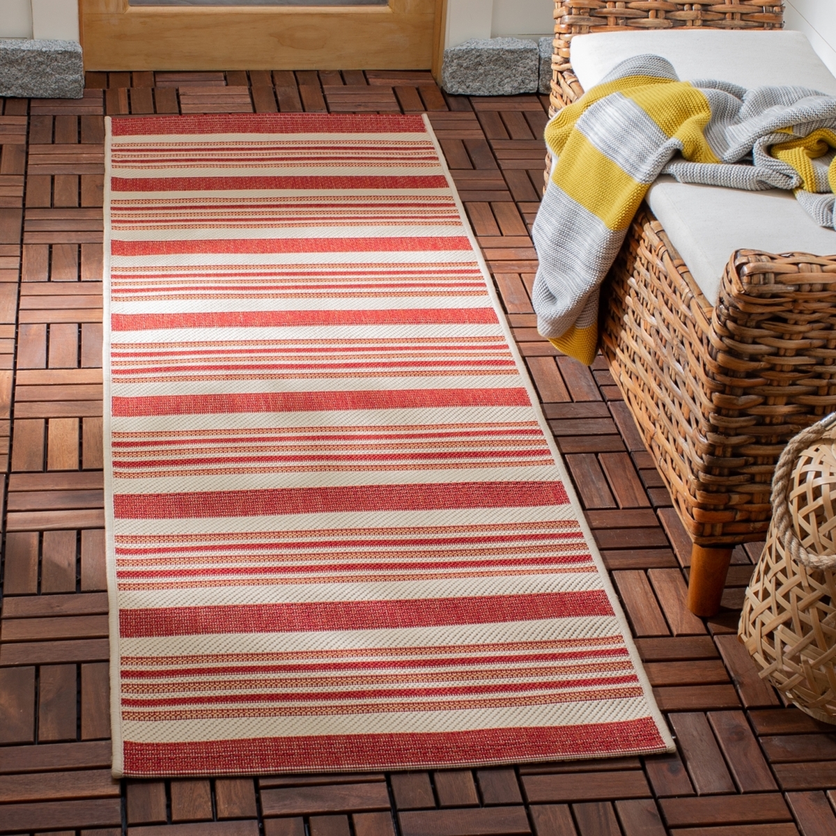 Red Striped Patio Carpet | Courtyard Collection - Safavieh