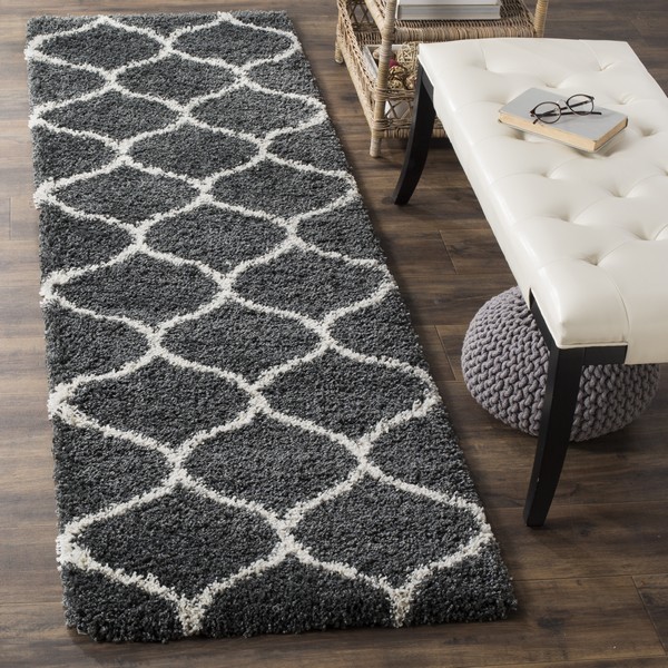 Dark Grey Shag | White Tile Patterned Rug - Safavieh.com