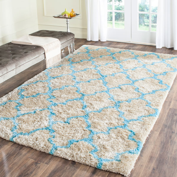 Barcelona Shag Rugs | Beige & Blue Shag - Safavieh